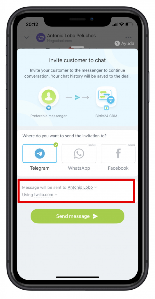 Invitar a un cliente al chat de Telegram