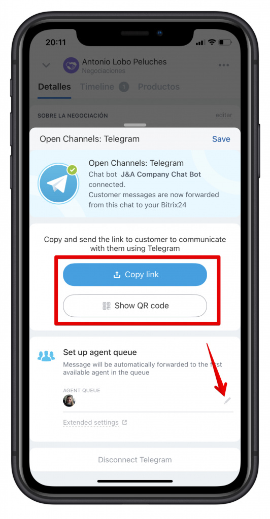 Invitar a un cliente al chat de Telegram