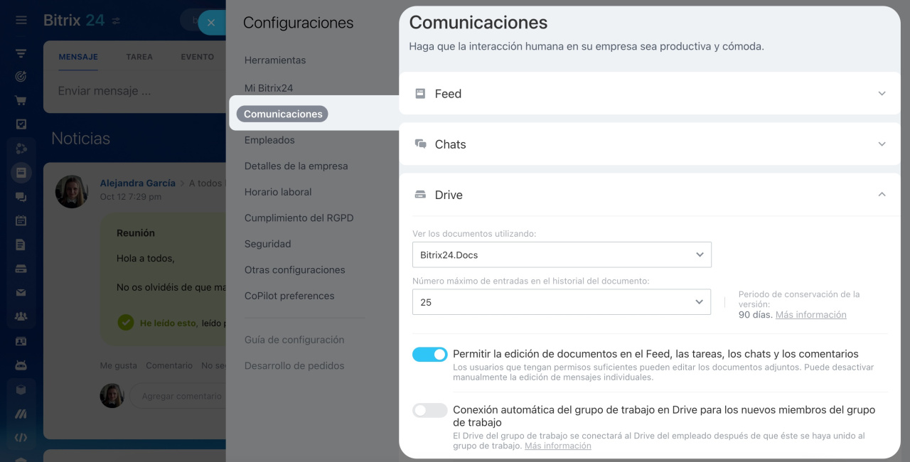 Configuraciones de Bitrix24: interfaz nueva y sección única