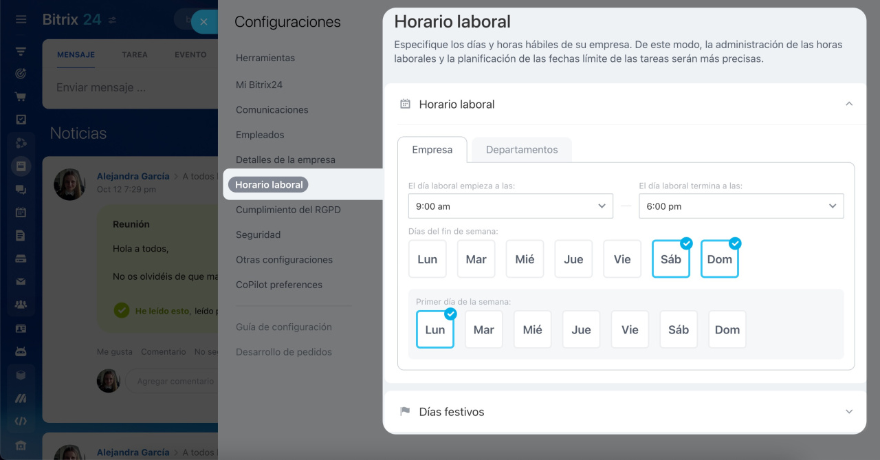 Configuraciones de Bitrix24: interfaz nueva y sección única
