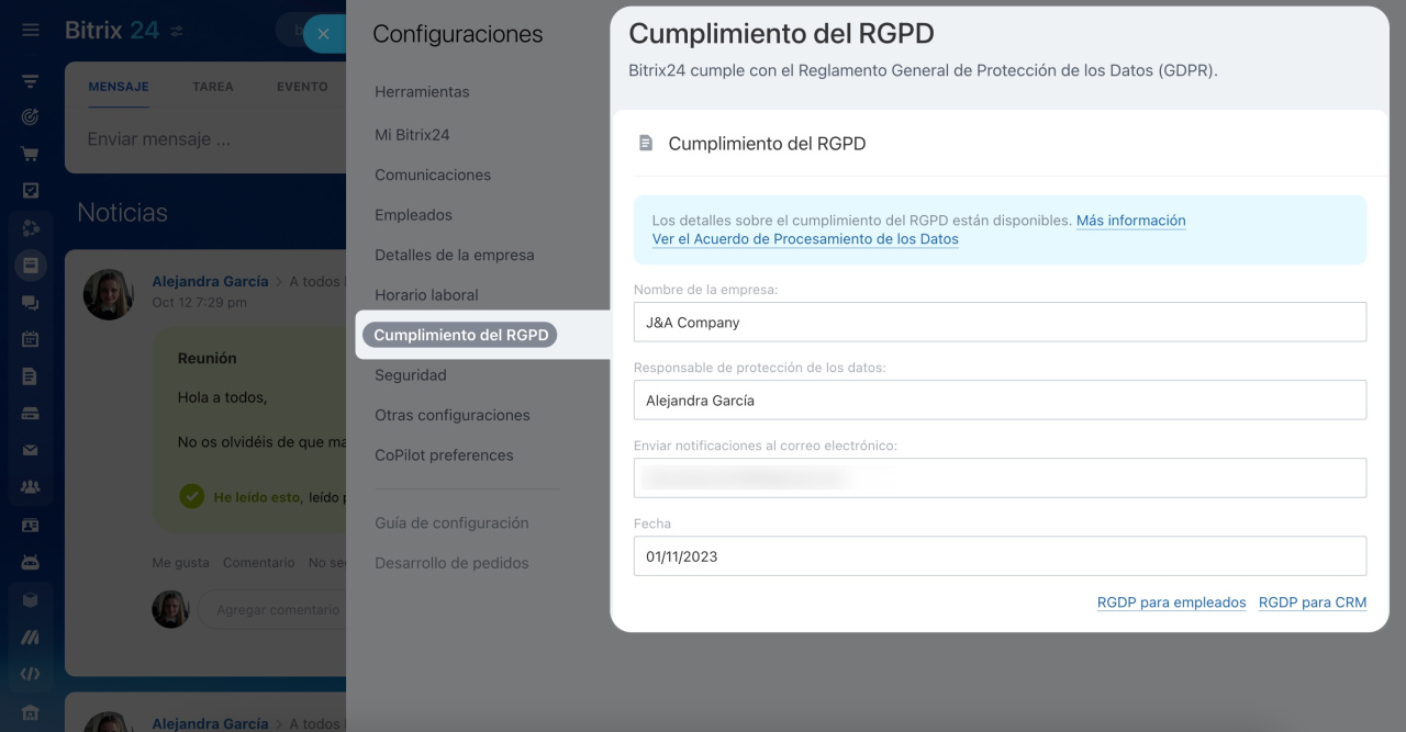 Configuraciones de Bitrix24: interfaz nueva y sección única