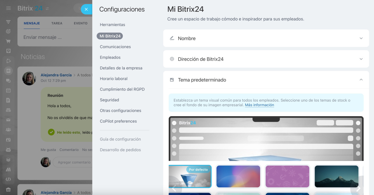 Configuraciones de Bitrix24: interfaz nueva y sección única